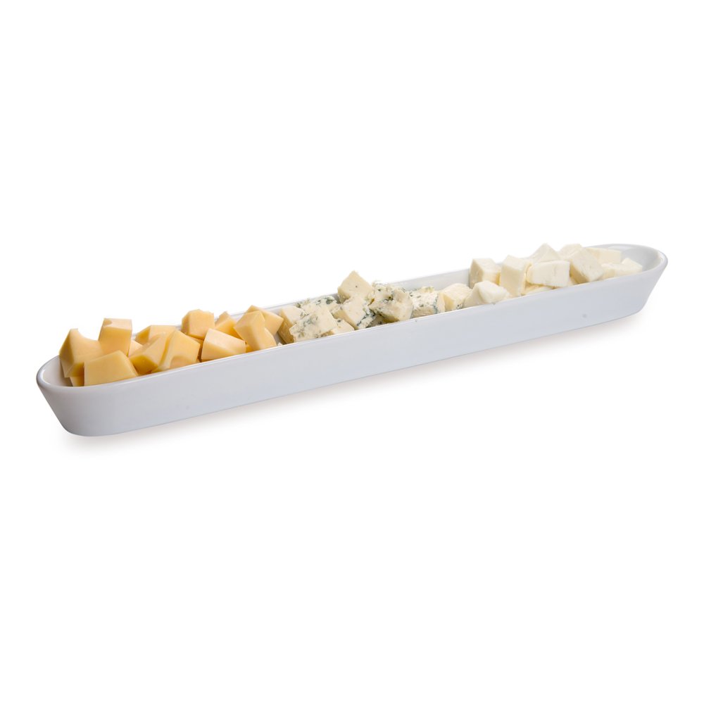 Restaurantware Siluro 12 Inch Olive Tray 1 Narrow Olive Plate - Microwave-Safe Oven-Safe White Porcelain Narrow Serving Tray Chip-Resistant For Olives Or Cheeses