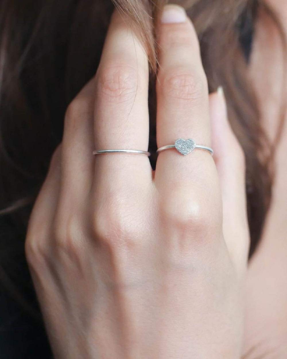 Molywoo Personalized Fingerprint Rings for Women Tiny Dainty Fingerprint Heart Ring Customized Jewelry for Mother Gift (7)