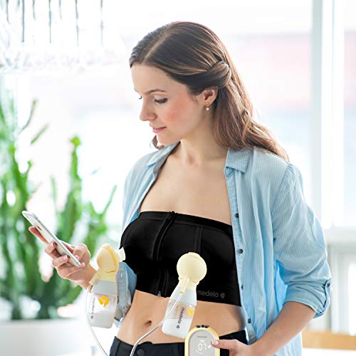 Medela Easy Expression Bustier, Hands Free Pumping Bra for Double Pumping, Size Large, Black, Comfortable and Adaptable with No-Slip Support for Easy Multitasking