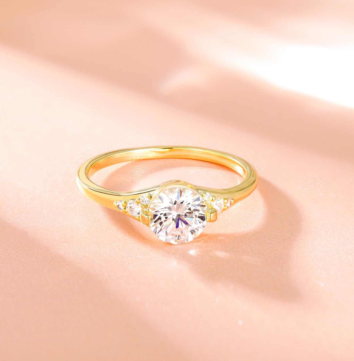 TIGRADE 1.5CT Anniversary Ring for Women Round Cut Cubic Zirconia Engagement Ring 14K Gold Plated CZ Eternity Wedding Band Size 4-11, Gold, Size 4.5