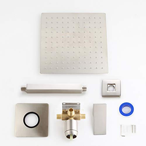 POP SANITARYWARE Ceiling Mount Shower Faucet Set Brushed Nickel Bathroom 10 Inch Rainfall Mixer Shower Head System Single Handle Shower Trim Kit with Rough-in Valve