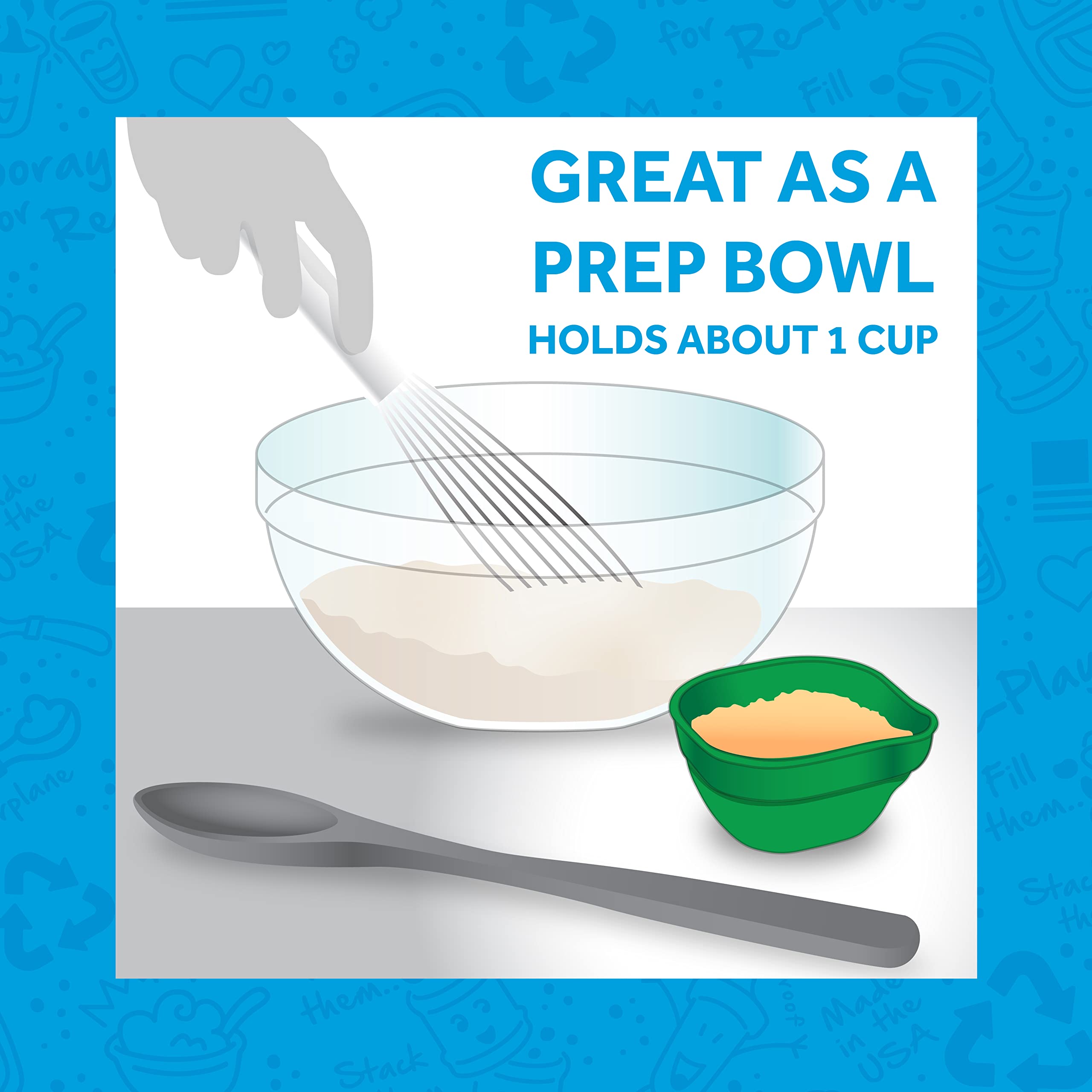 Re-Play Made in USA 8 Oz. Dip 'n' Pour Toddler Bowls, Set of 4 - Dishwasher and Microwave Safe Snack Bowls with Deep Sides and a Wide Flat Bottom - 3.5" x 3.5" x 2", Denim