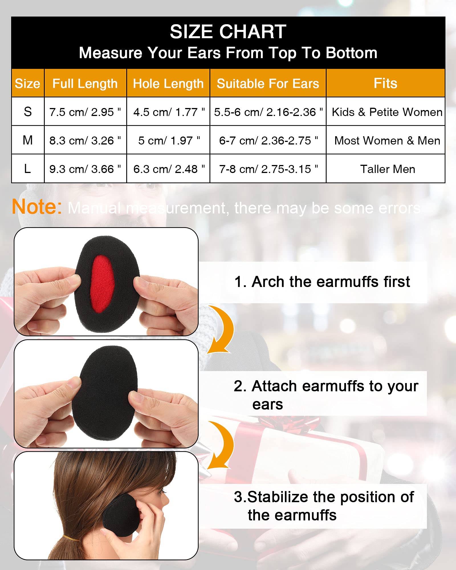 SATINIOR 2 Pairs Bandless Earmuffs Ear Warmers Winter Ear Covers Earcaps for Outdoors (Black, Beige,Large)
