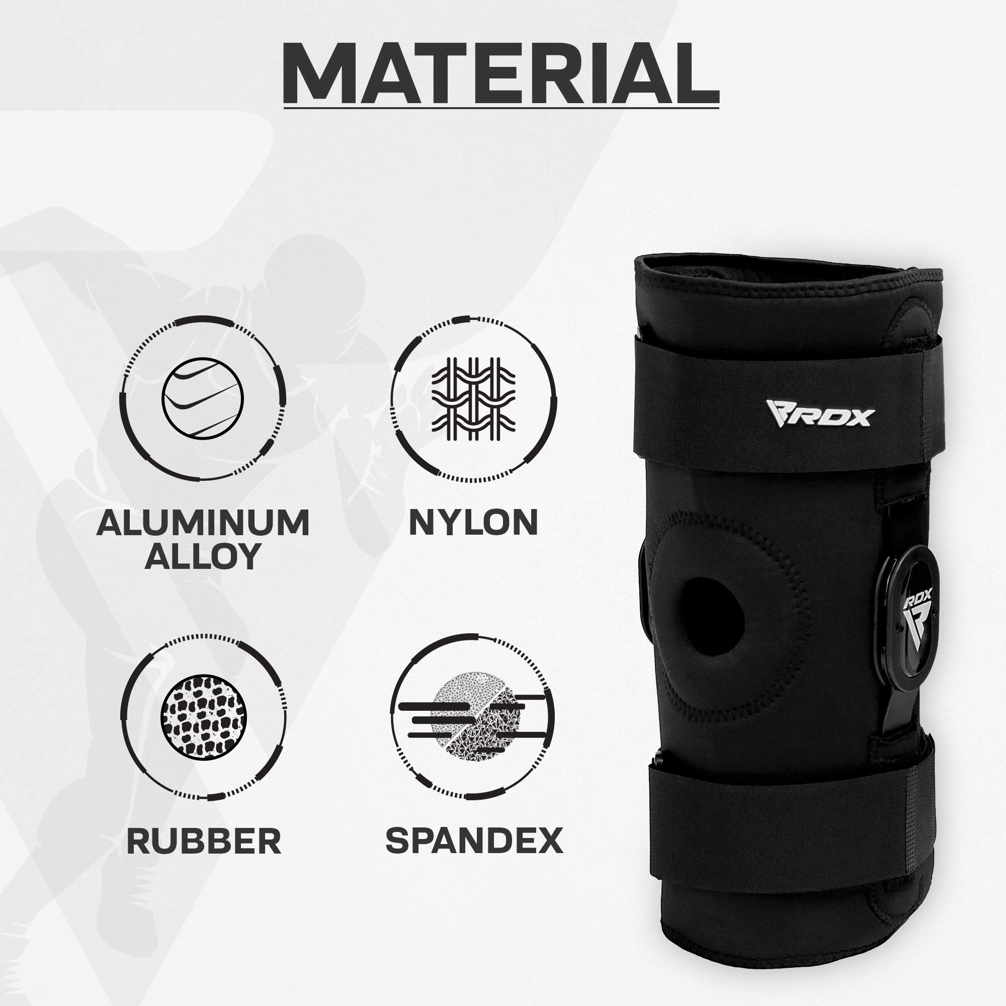 RDX Knee Support Brace, Open Patella Nylon Elasticated Compression Sleeve Pad with Adjustable Straps for Running Sports. Sold as Single Item