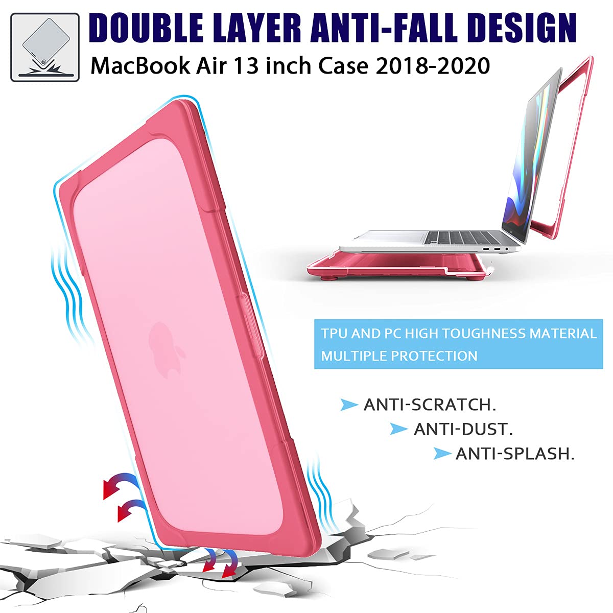 Mektron Laptop Case for MacBook Air 13 2022 2021 2020 2019 2018 Release A2337 M1 A1932 A2179 with Touch ID,[Heavy Duty][Dual Layer] Hard Plastic Bumper Protective Cover Shell with Kickstand (Rose)