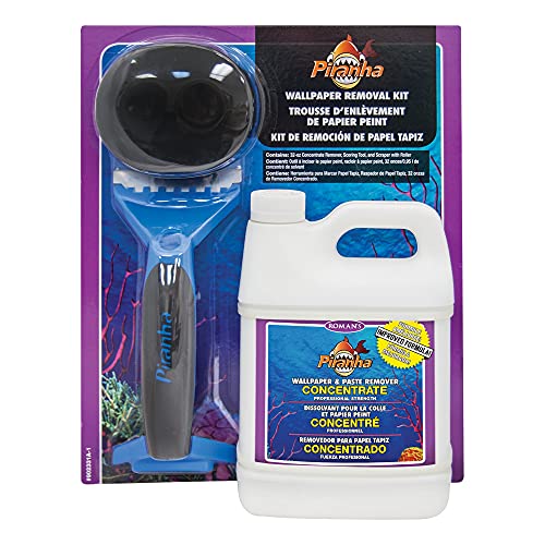 ROMAN’s Wallpaper and Paste Removal Kit - Concentrate (32 oz), Perforating Scoring Tool, and Angled Scraper for Home Improvement - Yields 5 Gallons of Remover (1500 sq. ft Coverage)