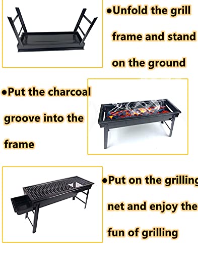 Xicennego Portable Charcoal Grill Outdoor Grill With Handle Foldable BBQ Grill For Picnic Beach Terrace Backyard Barbecue(Large)