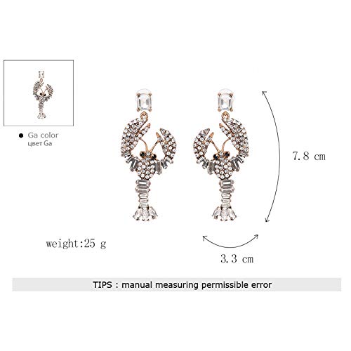Mountainer Trendy Animal Lobster Crystal Big Earrings for Women Statement Drop Earring Wedding Jewelry Gift-Colorful