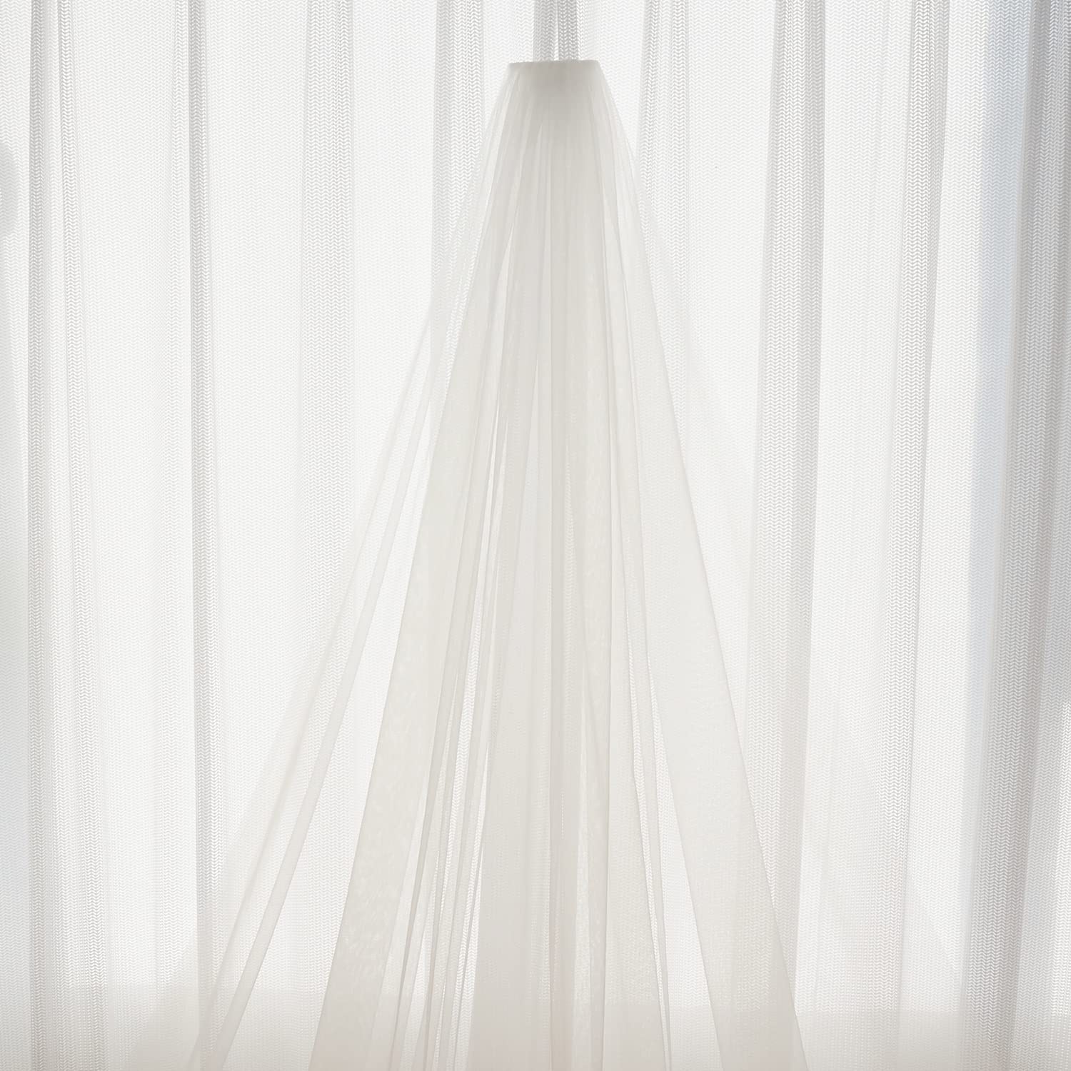 Vintage Floral Wedding Veil, One Layer Cathedral Bridal Veil, Lace Appliqued Soft Tulle Long Veil, Dramatic Bridal Accessory (118inches, Offwhite)