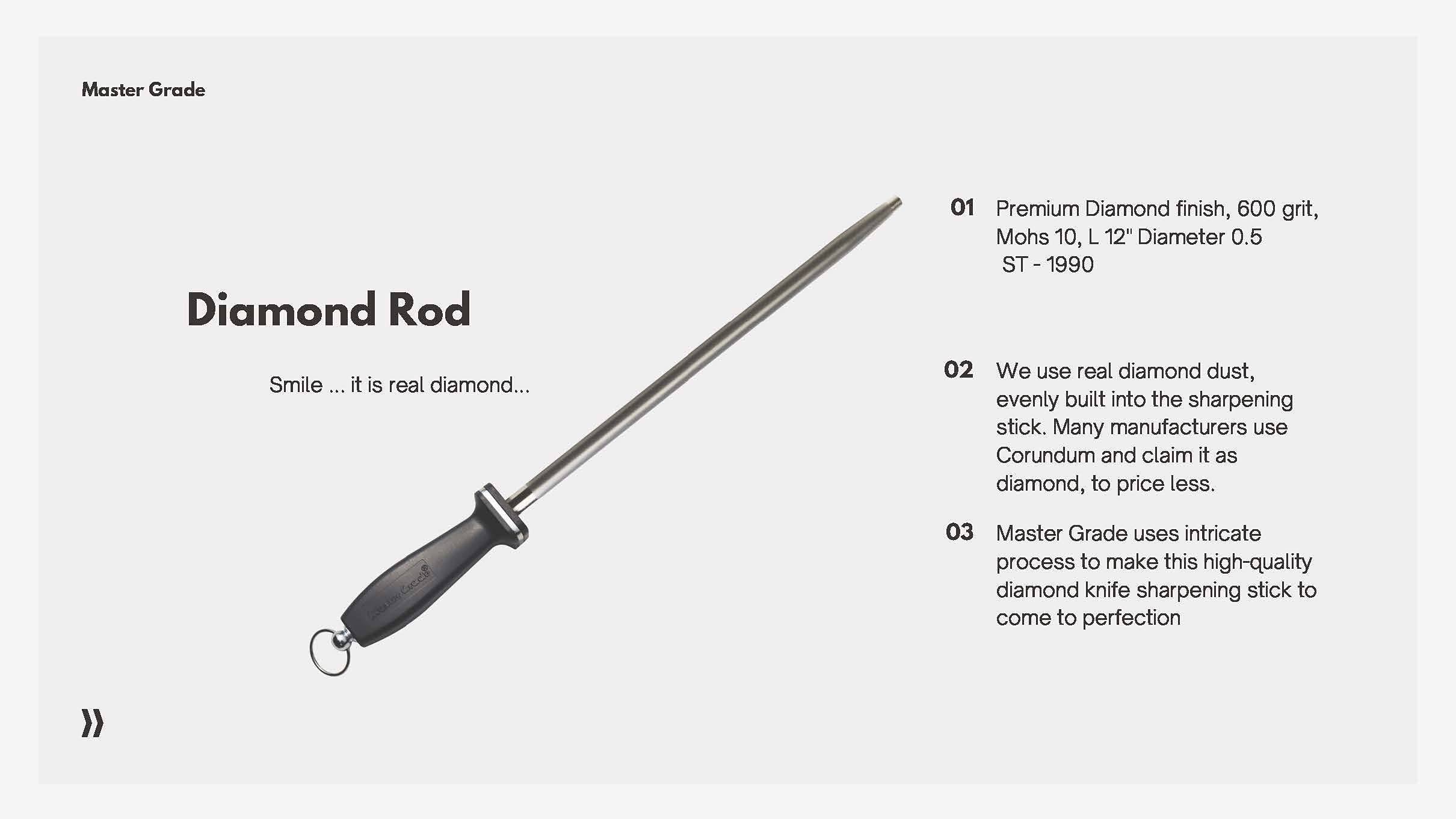 Master Grade ST-1700 Premium 12-inch Chef Knife Sharpener Sharpening Honing Steel With HRC 65 Steel Chrome