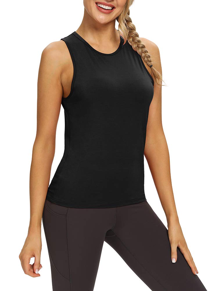Mippo Women's Open Back Workout Tank Top - Yoga, Gym, Running, Loose Fit Sports Clothes, Black S