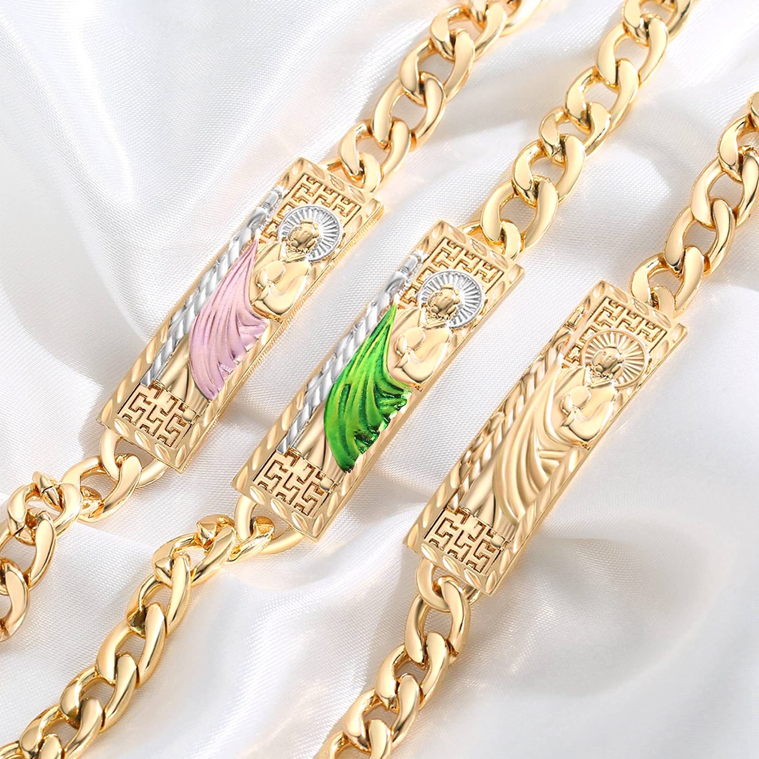 Saint Jude Cuban Bracelet 14K Gold Plated (Green)