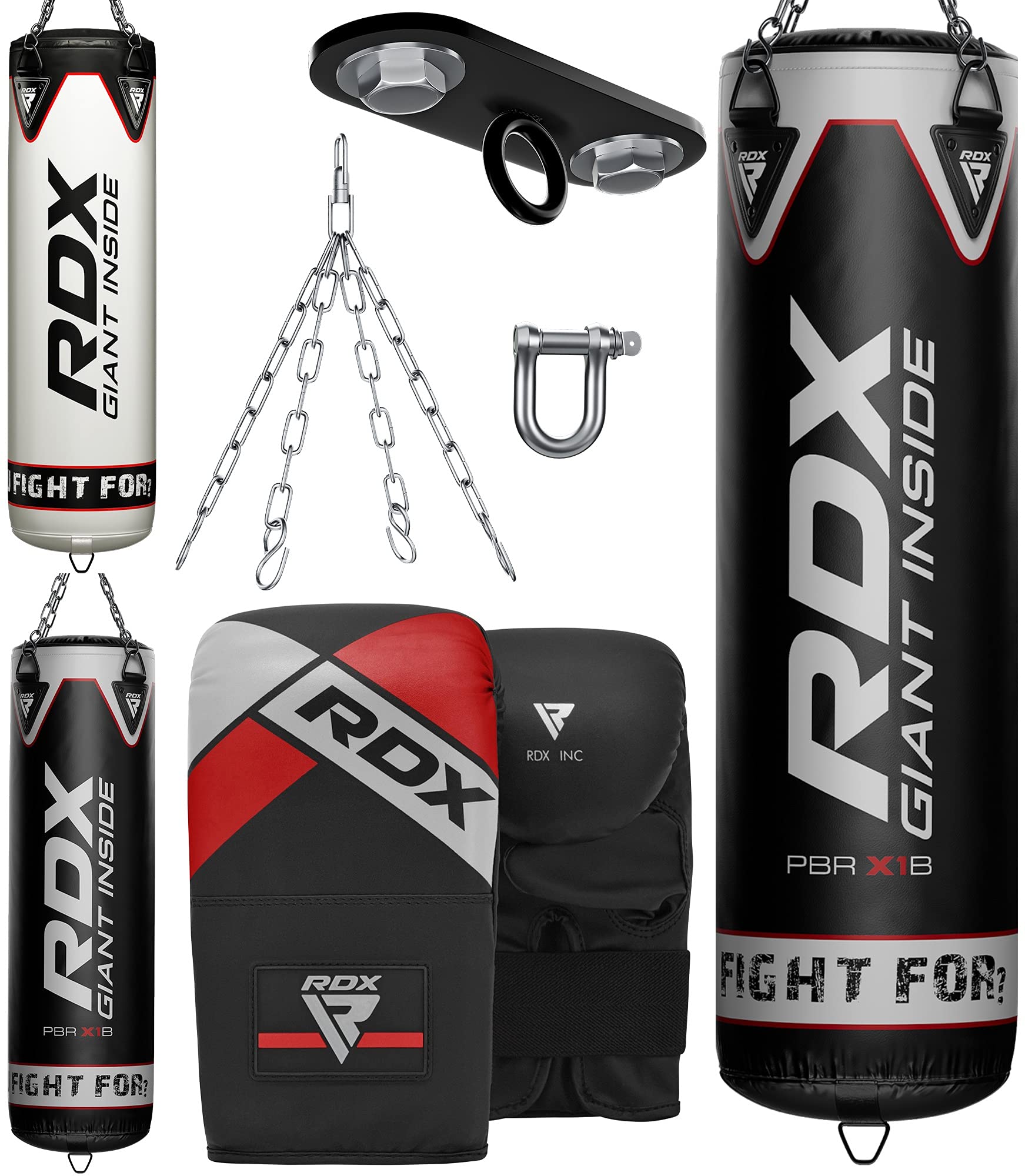 RDX Punching Bag UNFILLED Set Muay Thai Training Gloves with Punch Mitts Hanging Chain, Great for MMA, Kick Boxing, Martial Arts, 4PC Available in 4FT 5FT