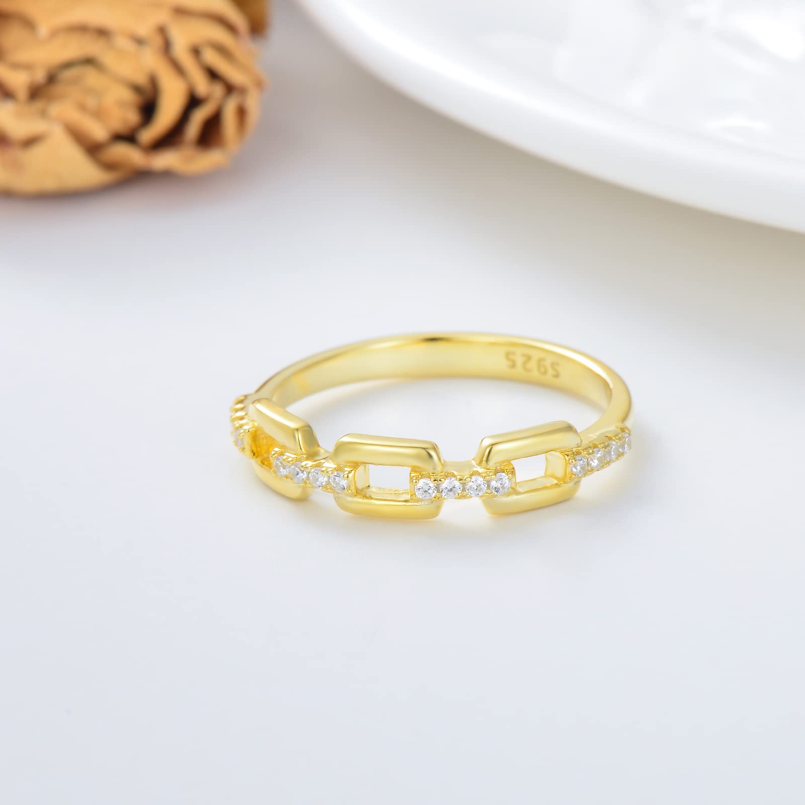 SLIACETE Chain Link Eternity Ring 925 Sterling Silver Cubic Zirconia Link Chain Ring Stacking Band Rings for Women Wife