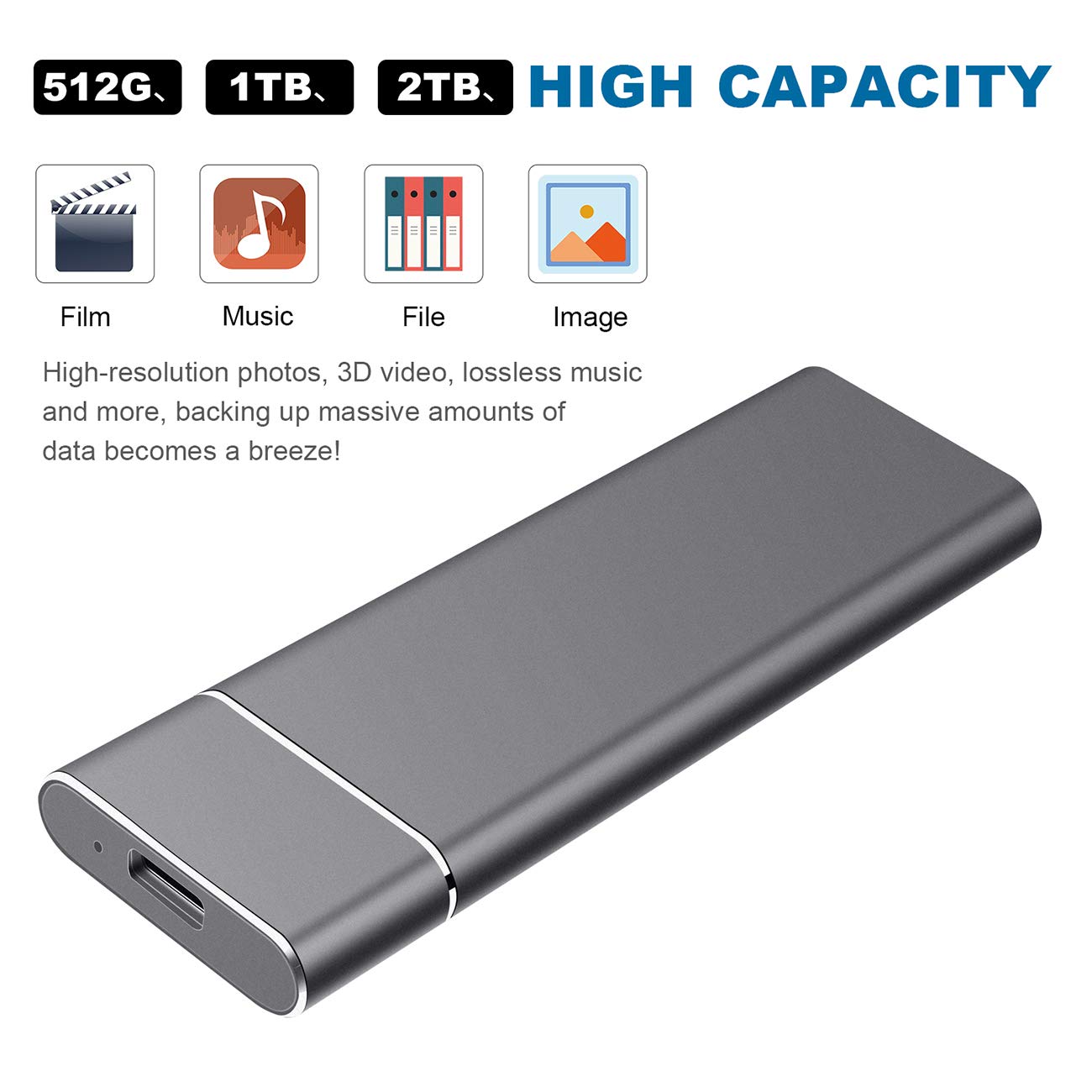 WORUIJIA External Hard Drive for Mac, PC, Laptop, Desktop - Portable External Hard Drive 2TB, High Capacity and Ultra Slim, Data Backup Portable Hard Drive(Blue-C,2TB)
