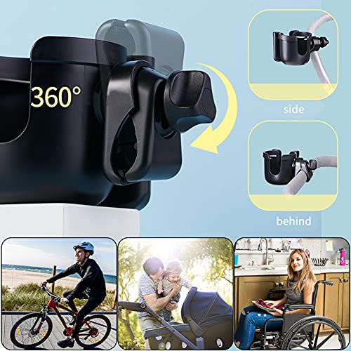 Queta 2-in-1 Universal Bottle & Phone Stroller Cup Holder Phone Holder, 360 Degree Rotation Adjustable Cup Holder for Wheelchair, Walker, Rollator etc