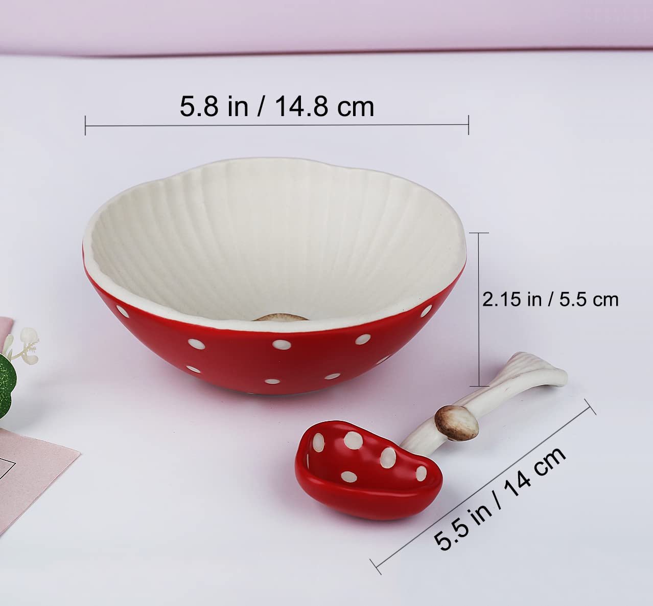 RESVUGA Cute Mushroom Mug With Lid, Handmade Glaze Mushroom 5.8'' Salad Bowls