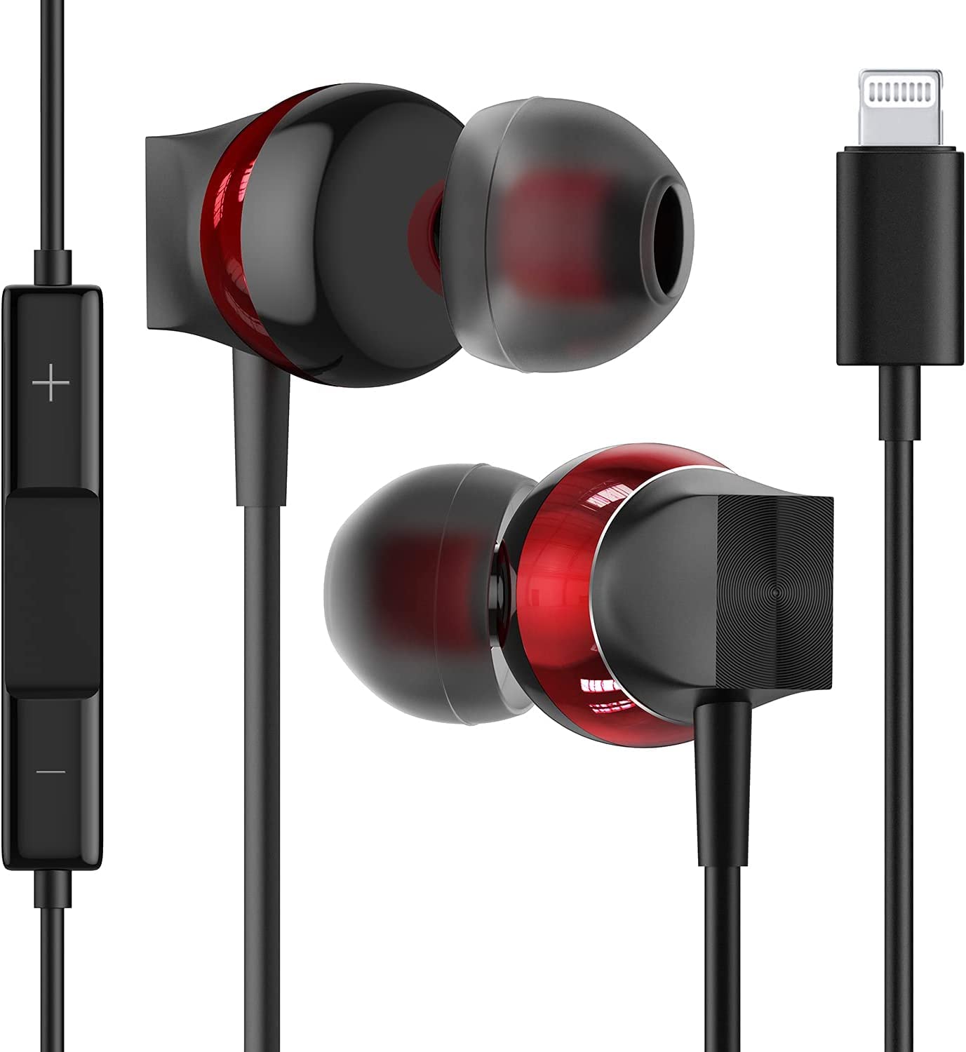 Meifox Lightning Earbuds for iPhone, Quad Dynamic Noise Reduction Driver Earphones, MFi Certified Wired Earbuds with Microphones, Headphones for iPhone 13/12/11/11 Pro/Max/X/XS Max/XR/8/7 (Silvery)
