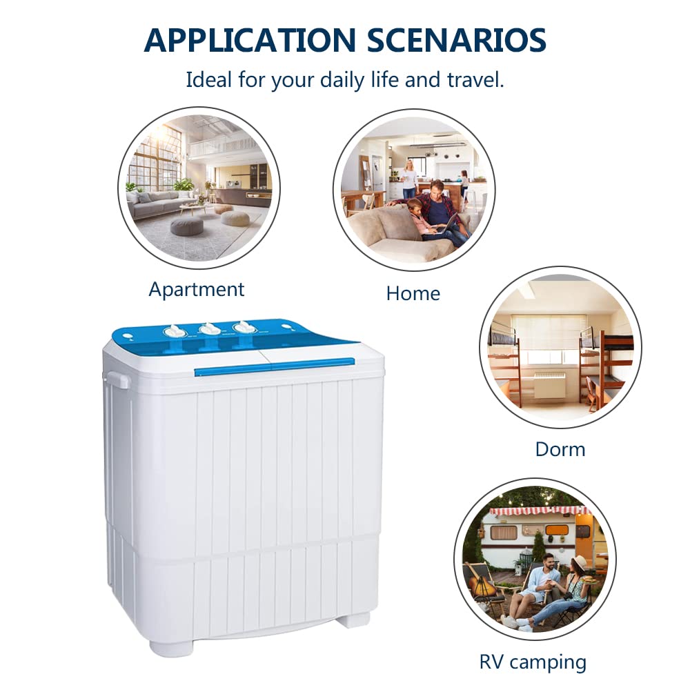 Portable Washing Machine Twin Tub 16.5lbs Laundry Machine Small Compact Washer and Dryer Combo for Household Use Camping RVโs Apartments Dorms Rooms