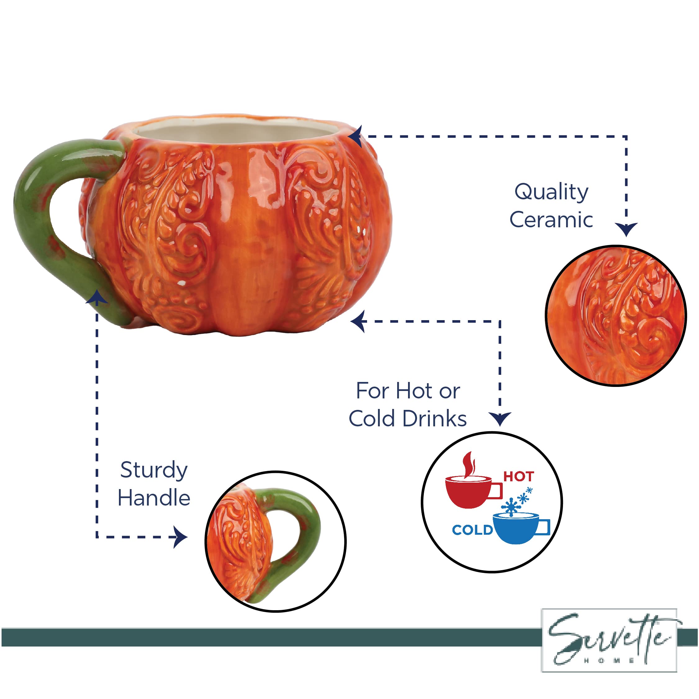 Servette Home Funny Ceramic Coffee Mugs Food Theme (Pumpkin)