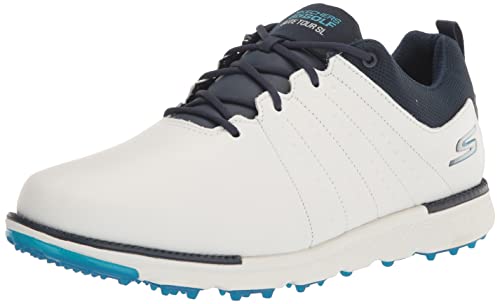 Skechers Men's Go Elite Tour Sl Waterproof Golf Shoe Sneaker, White/Navy, 9 Wide