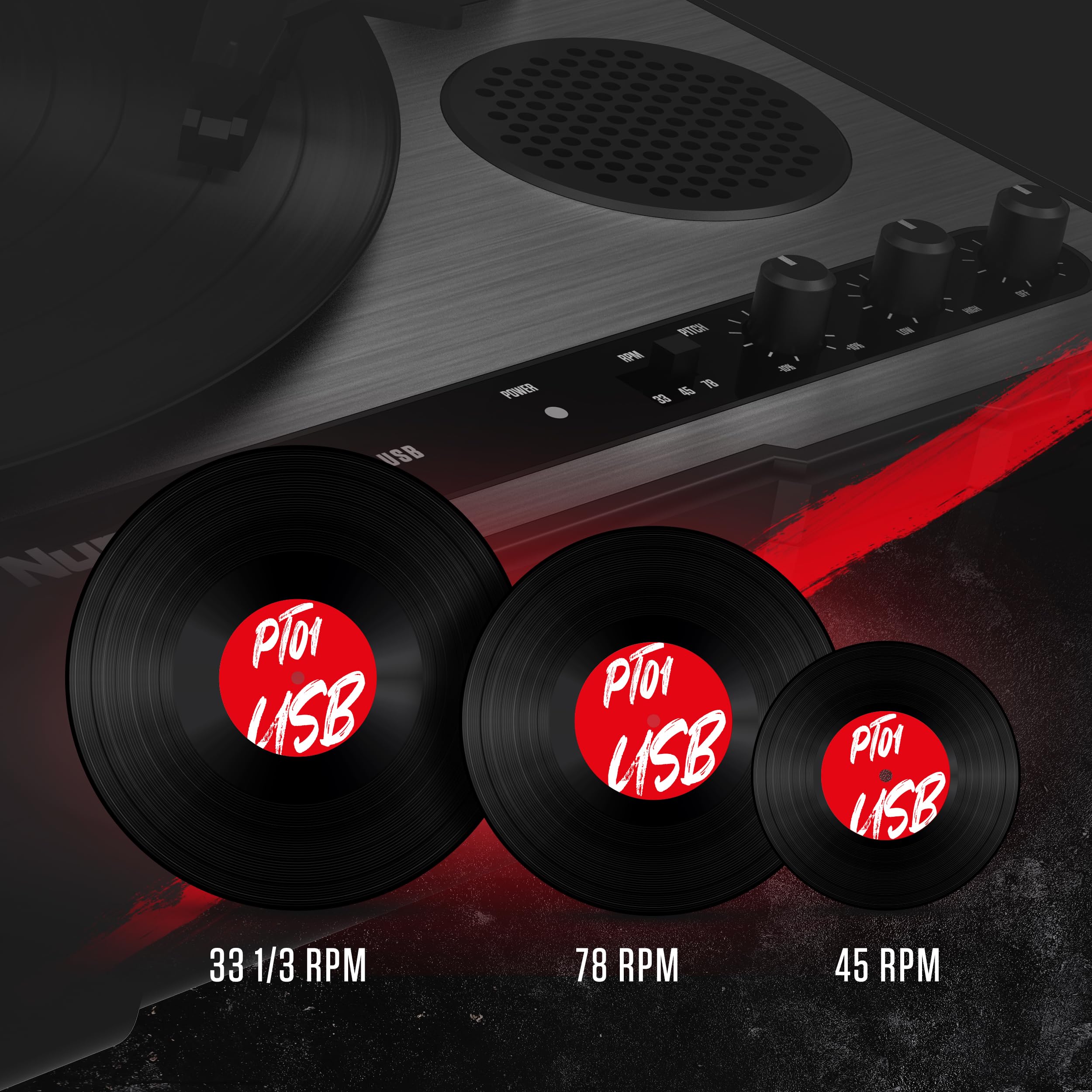 Numark PT01USB and Numark HF175 - Portable Vinyl Record Player, USB Turntable with Built in Speaker, Power via Battery and DJ Headphones