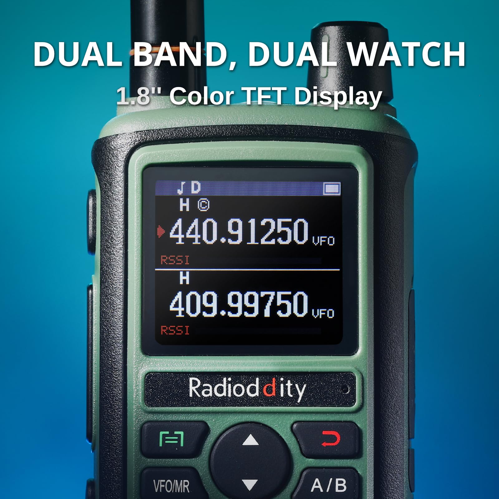 Radioddity GC-5 Dual Band Two Way Radio, Ham Radio Handheld Long Range with 1800mAh Battery, High Gain Antenna, Color LCD, DTMF, Support Chirp