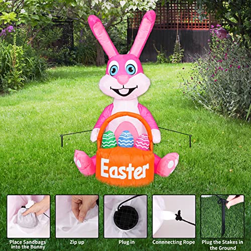 Toodour 4FT Easter Inflatable Bunny Decorations - Inflatable Easter Bunny with Egg, Easter Blow up Outdoor Yard Decoration Built-in LED Lights for Easter, Holiday, Party, Yard, Garden, Lawn,