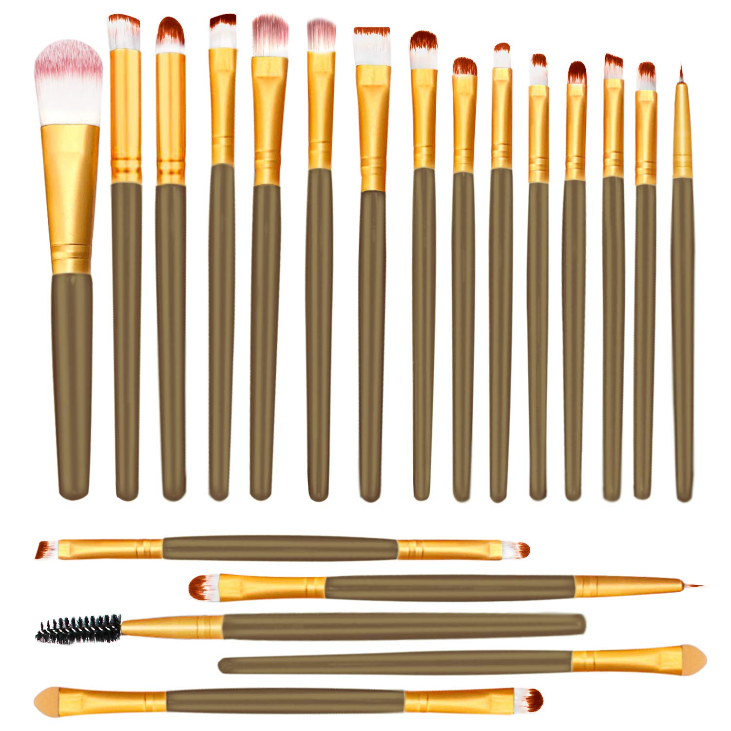 NICEMOVIC 20 Pcs Makeup Brush Set, Powder Foundation Eyeshadow Eyeliner Lip Cosmetic Brushes Make-up Toiletry Kit it(Grey & Gold) Ideal for Pro & Daily Use
