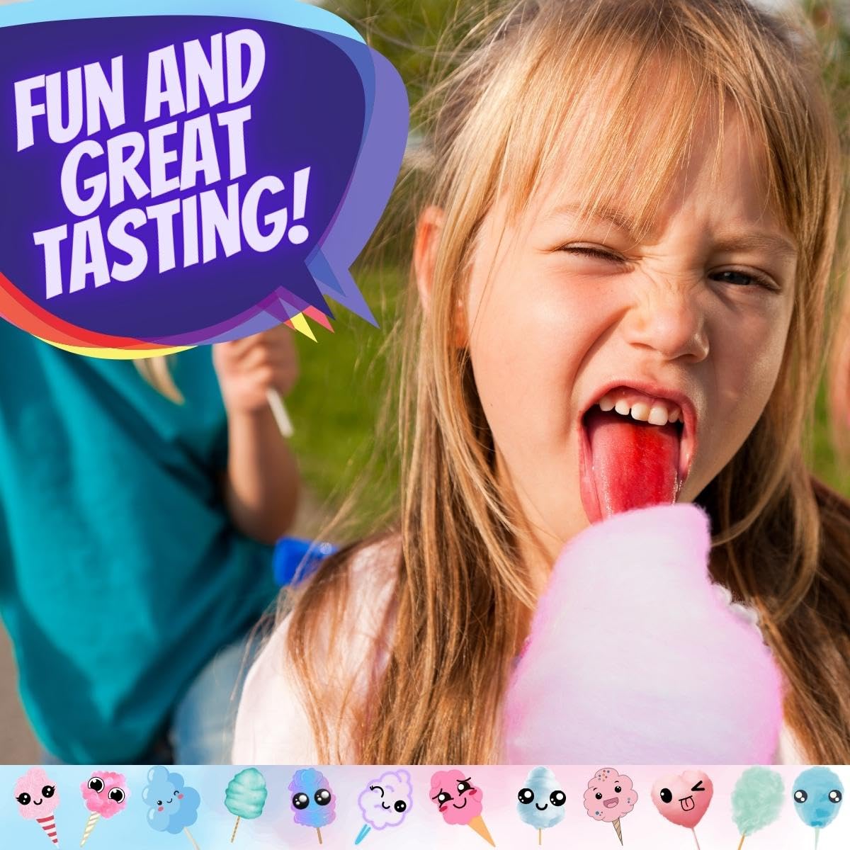 Lupy Lups! Sugar Mix Kit Floss Sugar With 3 count -14.10 oz Plastics Jars of Blue Raspberry, Purple Grape & Pink Cherry- 50 Paper Cones- Create Delicious Fluffy Cotton Candy - Cotton Candy also floats atop beverages! (Sugar Mix w Cones)