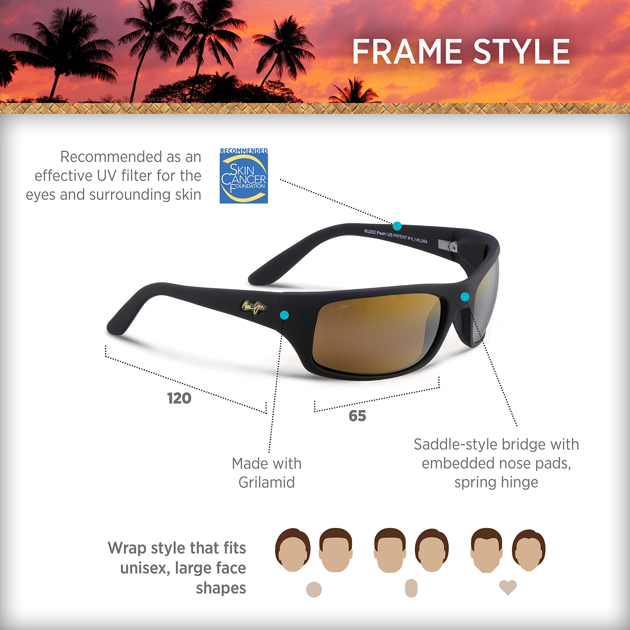 Maui Jim Peahi Wrap Sunglasses, Black Matte Rubber/HCL Bronze Polarized, Large