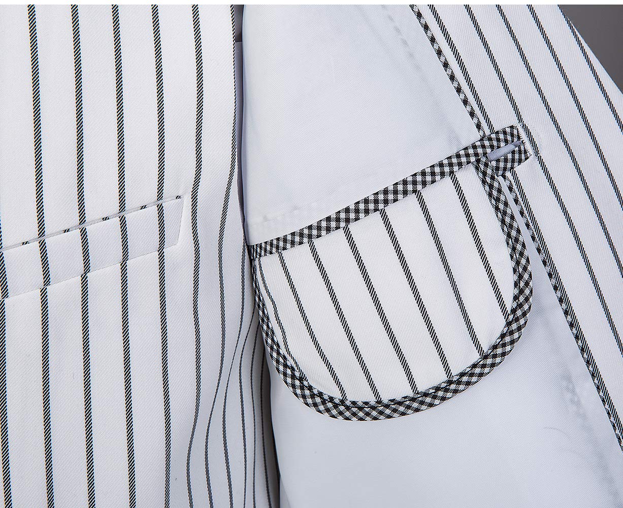Mens 3 Piece Pinstripe Suit Slim Fit Casual Dress Suits Blazer + Vest + Pants US Size 32 White