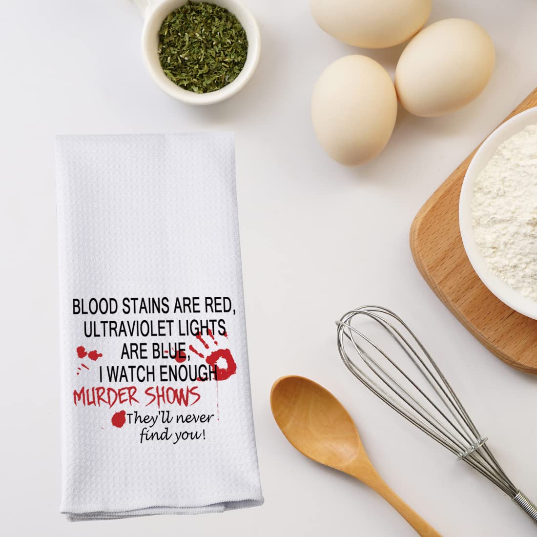 PWHAOO Horror Movie Kitchen Towel Blood Stains are Red Kitchen Towel Crime Show Fan Gift (Blood Stains T)