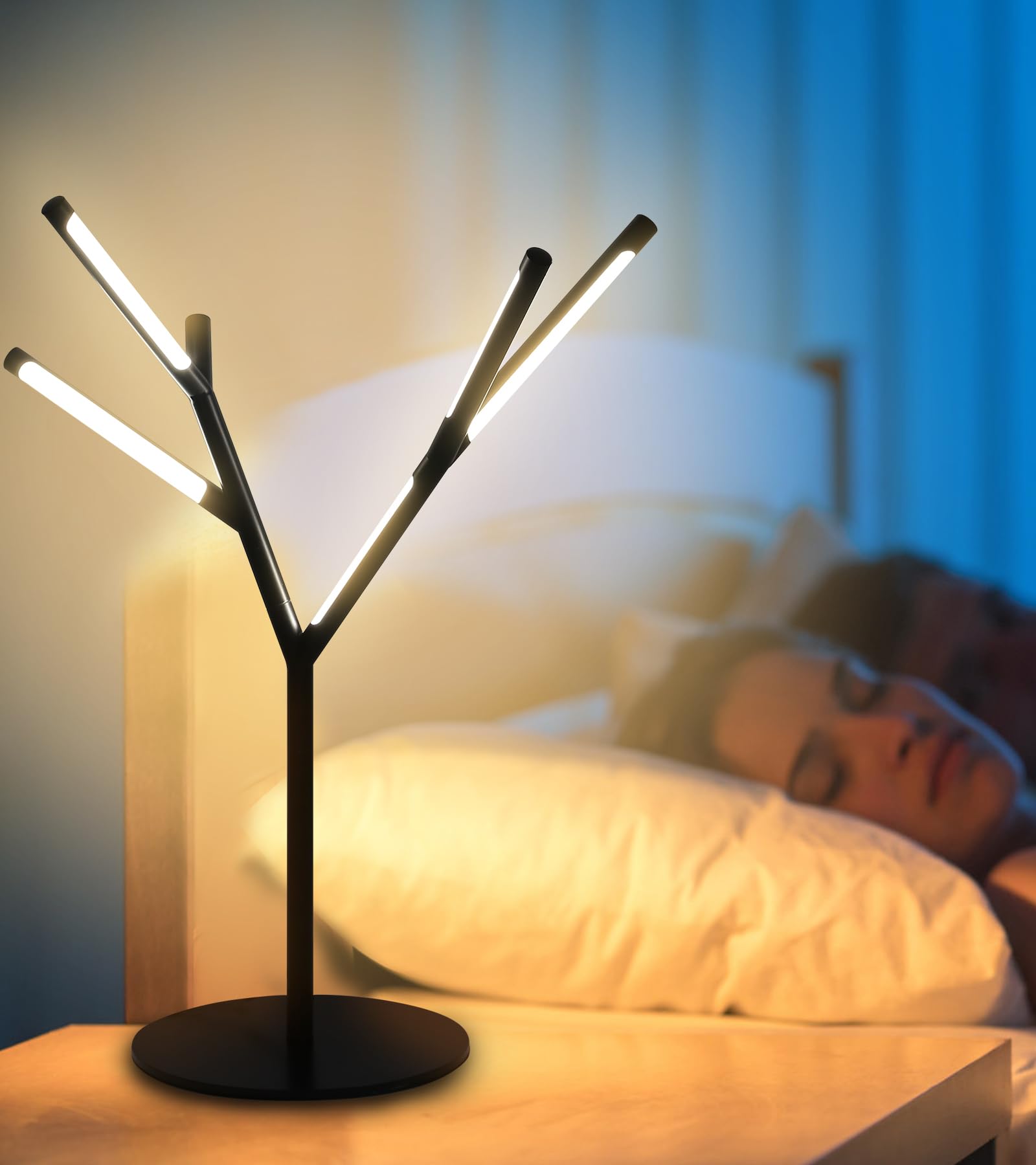 Q&S Bedside Table Lamp,Modern LED Black Table Lamp Mid Century Industrial Side Table Lamp for Living Room Bedroom Office Desk