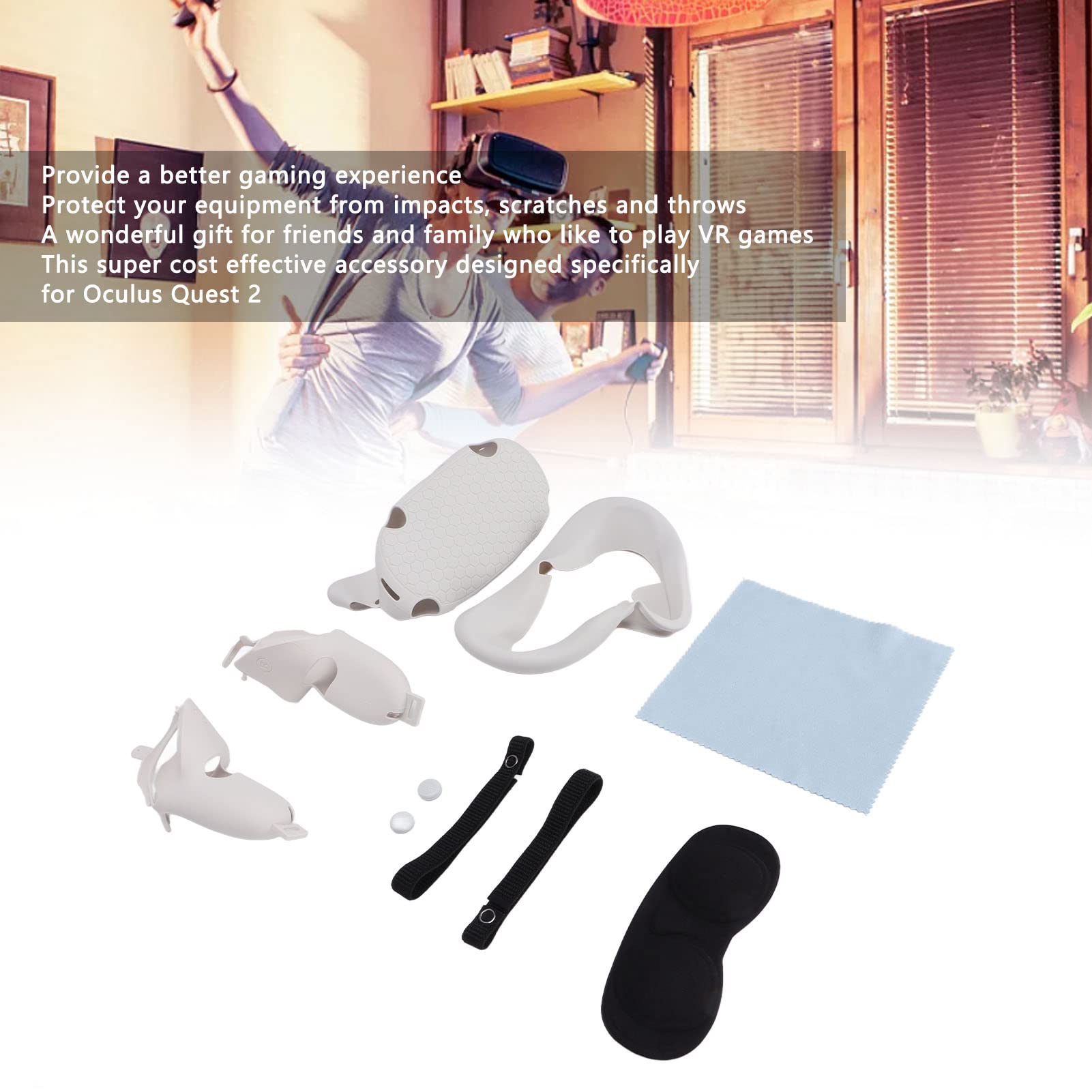 VR Glasses Silicone Accessories Set for Quest 2, VR Games Accessories Containing Host Protective Cover, Face, Handle Kit, etc. Ideal Replacement Parts Grey