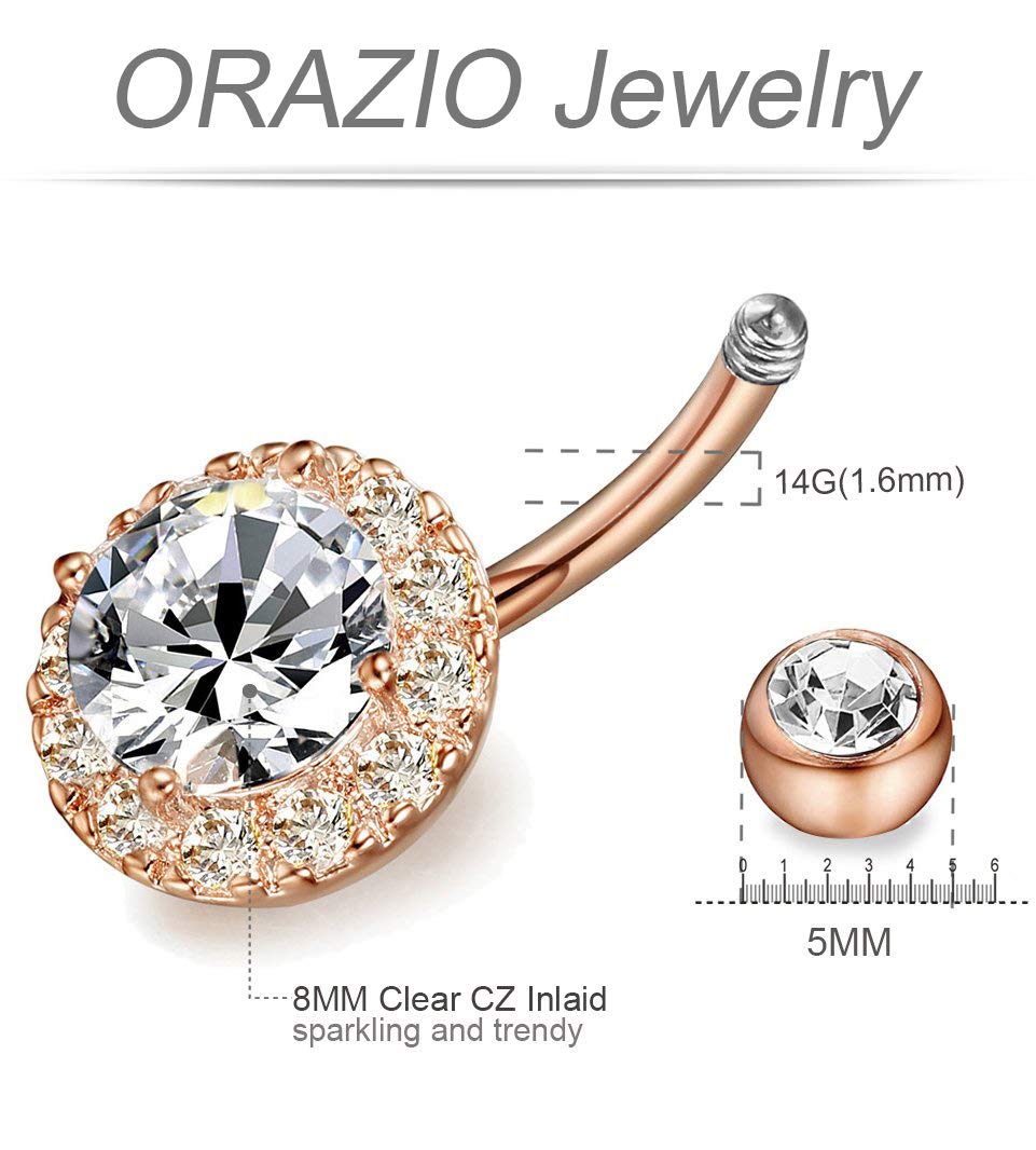 ORAZIO 11 PCS 14G Stainless Steel Nipplerings Nipple Tongue Belly Button Rings CZ Opal Barbell Body Piercing Jewelry