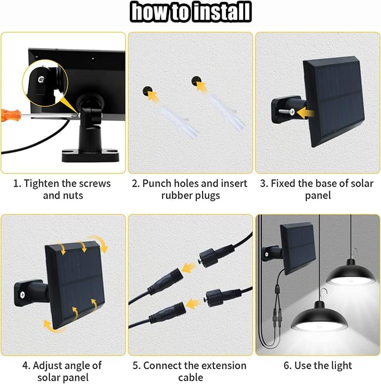 SyouHome Solar Pendant Lights, 78 LED 900LM Dual Head Solar Shed Lights with Motion Sensor/IP65 Waterproof/4 Modes, Solar Daytime Work Lights for Outdoor, Inside House, Garden, Patio, Barn, Shed
