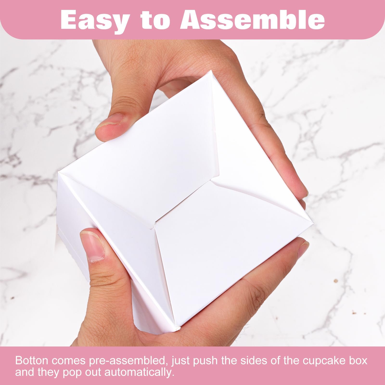 Moretoes 30pcs Cupcake Boxes, 3.5inches Individual Pre-Assembled White Cake Boxes with Window Single Cupcake Containers for Mother's Day, Birthdays, Wedding, Baby Shower