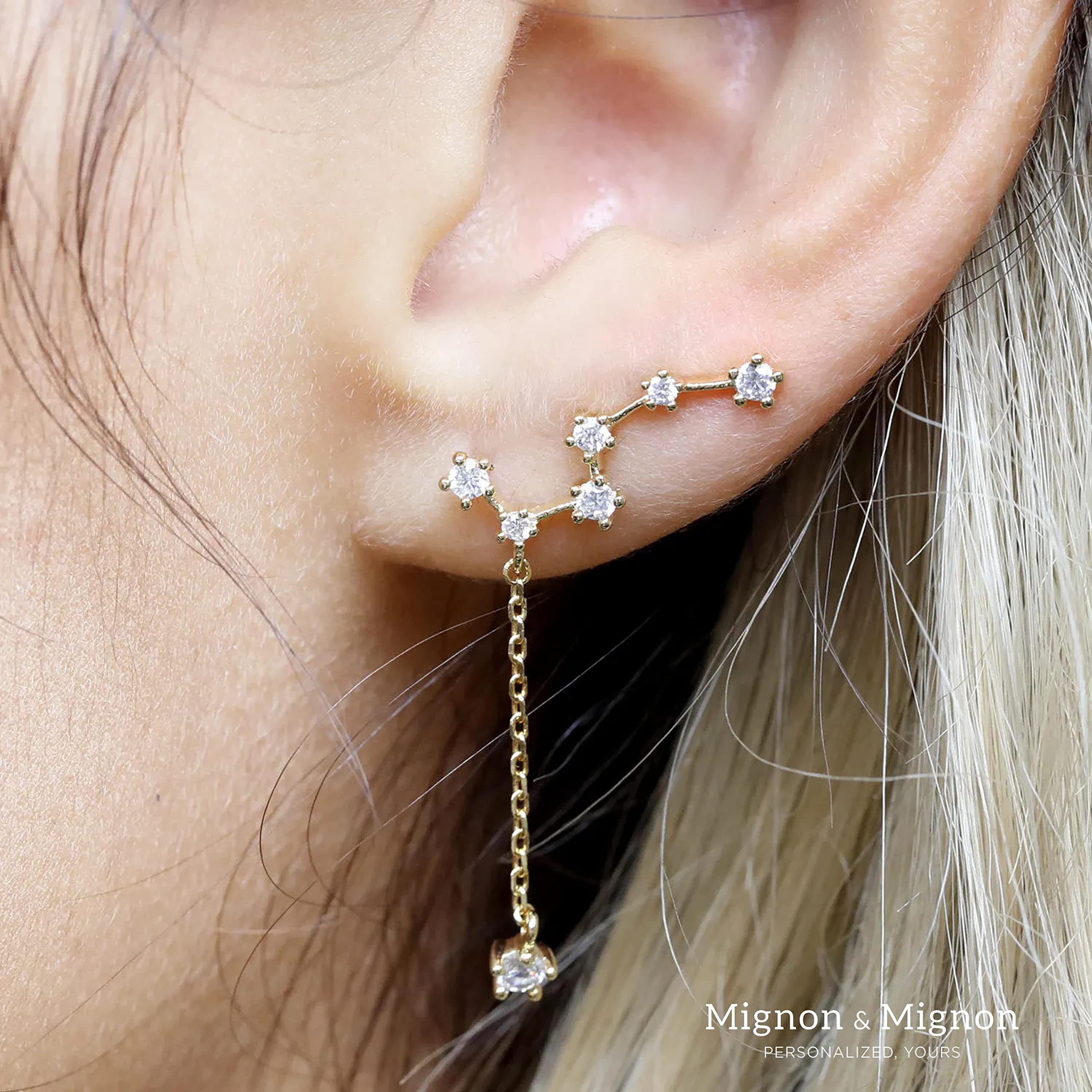 MignonandMignon Cubic Zirconia Crystal Star Stud Ear Crawler Little Dipper Dangle Earrings in Gold, Rose Gold (Silver) Mother's Day Gift - ECLD