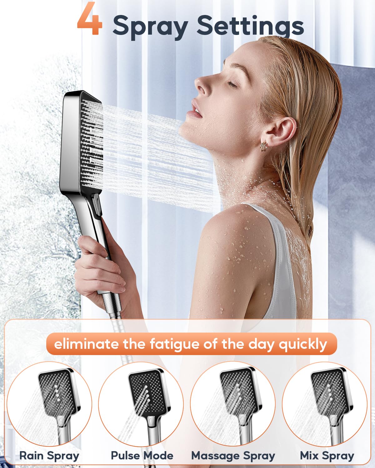 Rain Shower Head with Handheld Combo, High Pressure 12 Inch Rainfall Shower Head with 4 Spray Handheld Shower Heads, Upgrade 12'' Shower Extension Arm for Adjust Up & Down Flexible, Stainless Steel