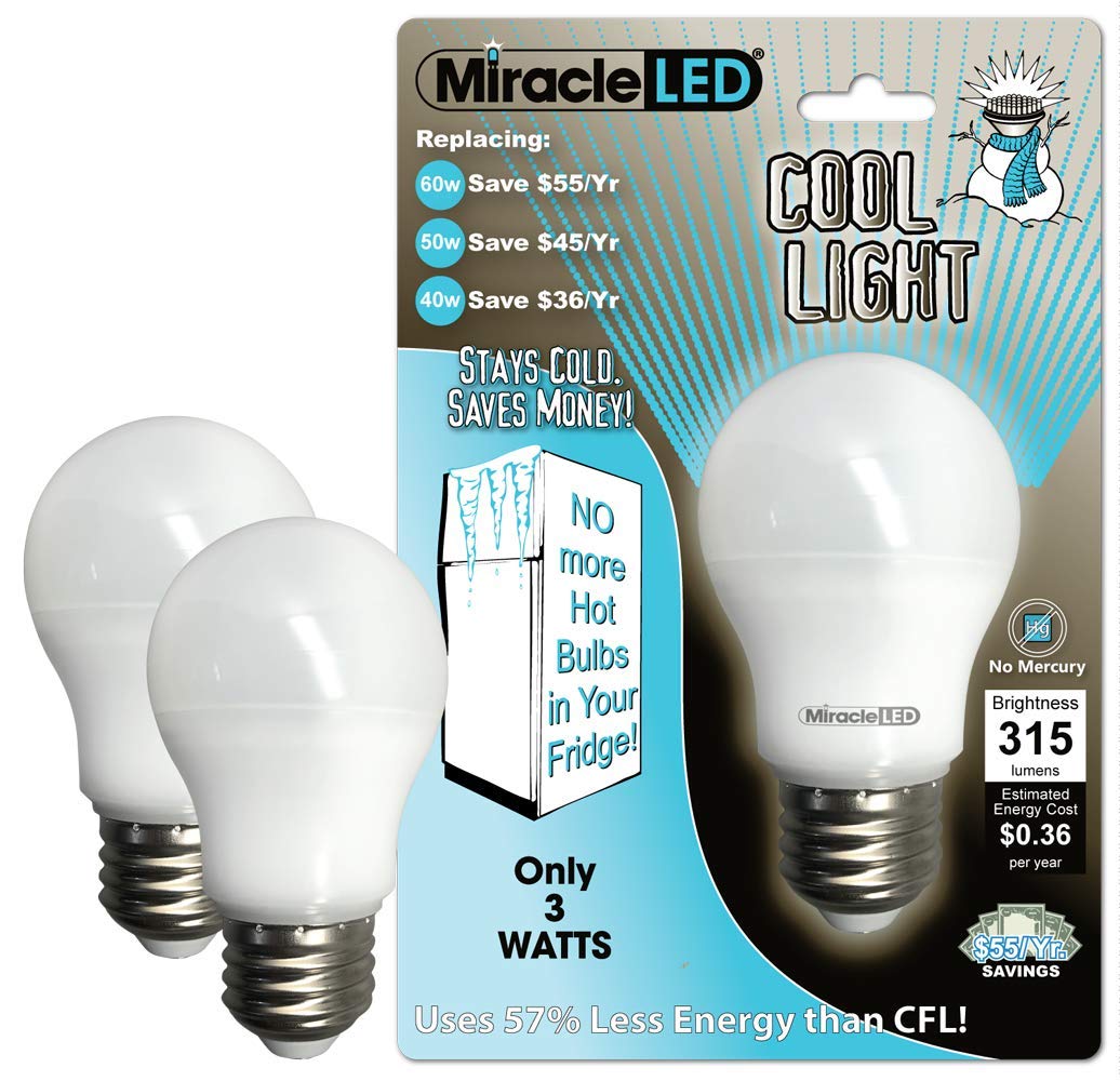 MiracleLED 604724 3-watt Refrigerator and Freezer Light, Long Life Energy Saver Bulb, Cool White, 2-Pack, Replacing Old, Hot 40W Incandescent