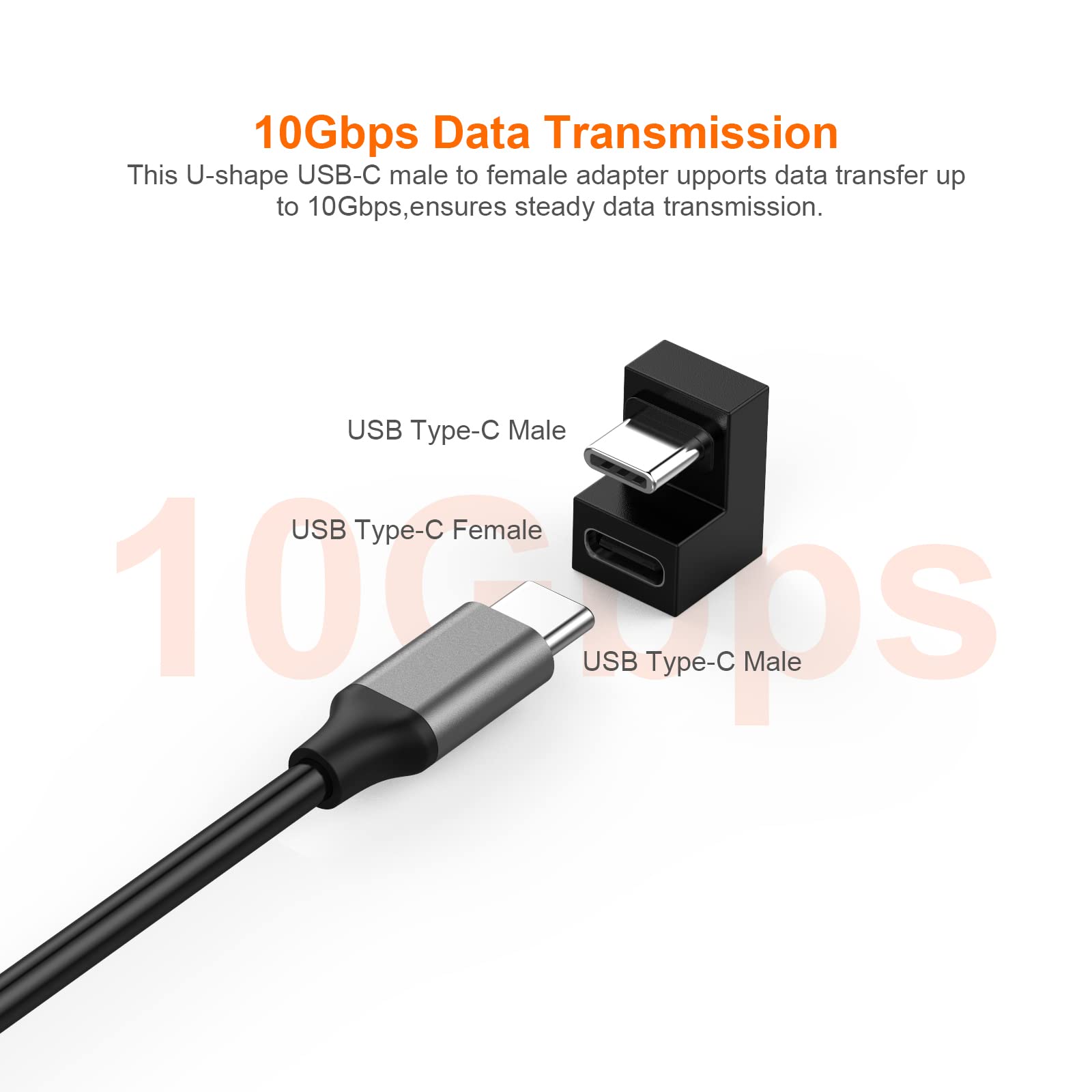 Zeilala 2PACK U-Shape USB Type-C to USB Type-C Extender Adapter Connector Converter Transfer 4K Video, 10Gbps Data Transfer & Charging for All USB C Phone, Laptop and Tablets. (Black)