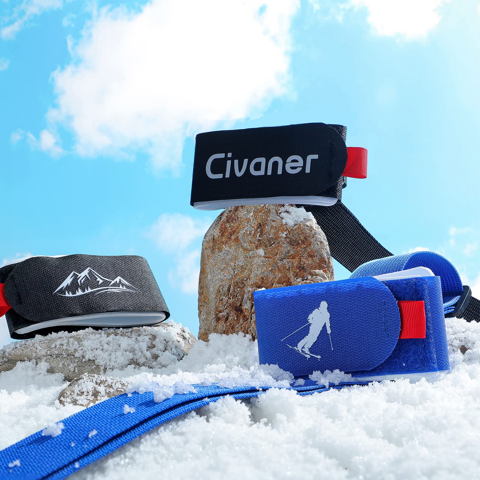Ski Straps 4 Pieces Adjustable Ski Carrier Comfortable Ski Carry Strap Effortlessly Ski Pole Carrier Cushioned Skiing Accessories Gear for Men Women Kid