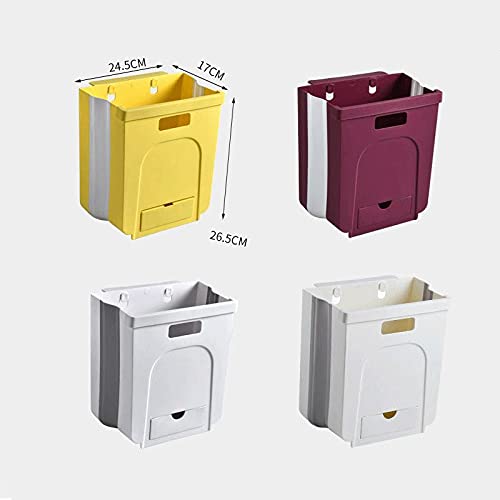 MYRRHE Cans, Kitchen Folding Waste Bin Cabinet Door Hanging Trash Can Garbage Can Car Foldable Trash Bin with Drawer Toilet Trashcan (Color : Creamy-White)