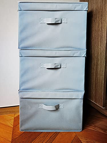Sebadaci Storage Bins Cubes Baskets with Lids Handles Stackable Collapsible Storage Bins Baskets for Shelves, Organizing, Office Organizer, 3-pack Fabric Storage Cubes Living Room Closet, Gray, Large