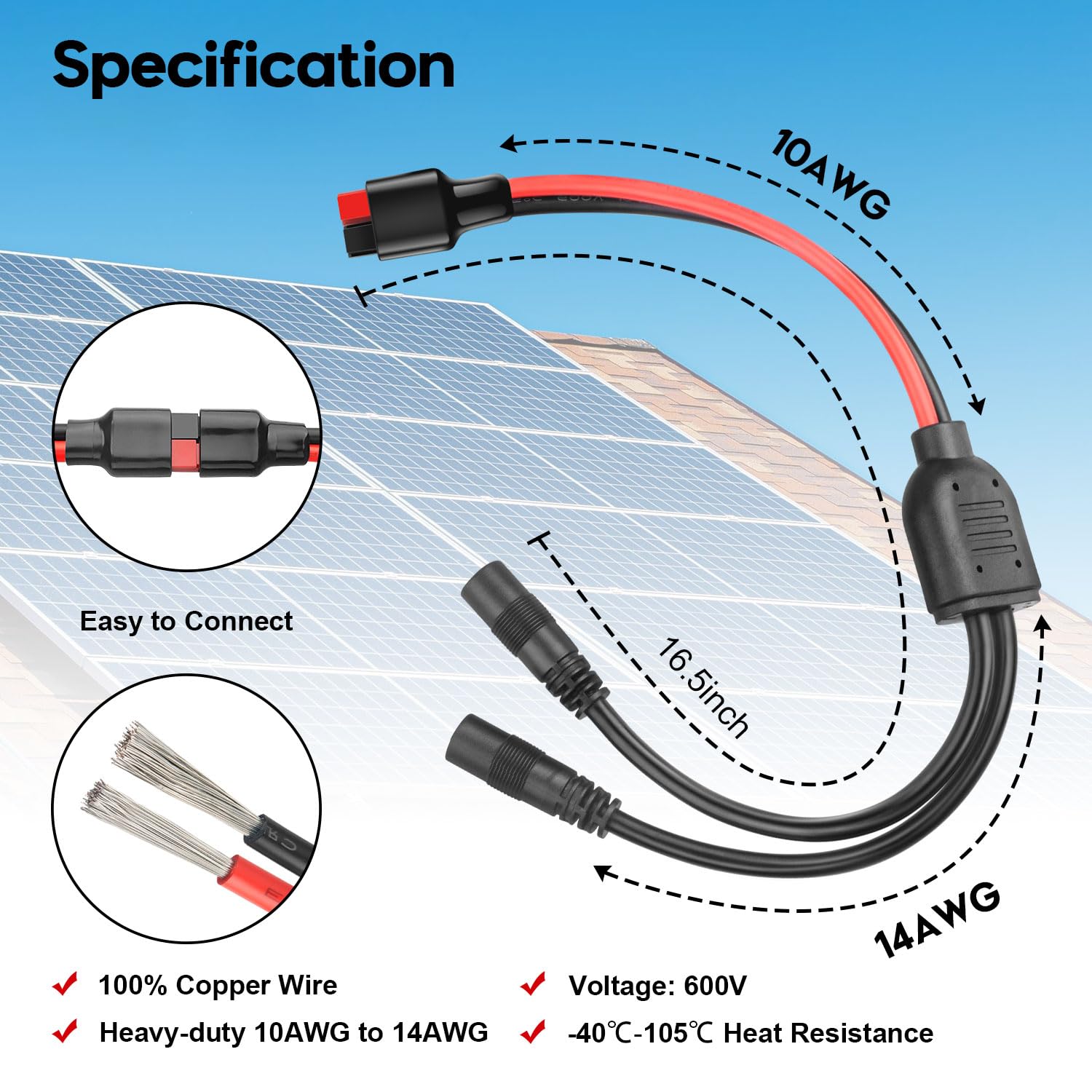 PAEKQ Anderson to DC 8mm Female Adapter Cable 1 to 2 High Power Port to 8mm Splitter Solar Connector 8mm Adapter to Anderson Y Parallel Cable Compatible with Goal Zero Jackery Anderson Powerpole