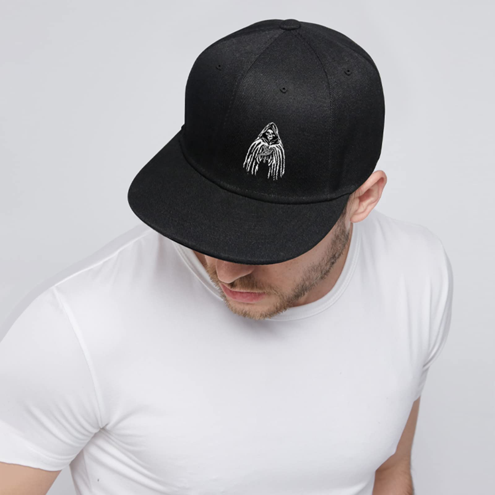 Snap Backpack Hat for Men and Women Skull Hat Snapback Hats Flat Bill Adjustable Skeleton Hand Black Baseball Cap Trucker Hats for Men