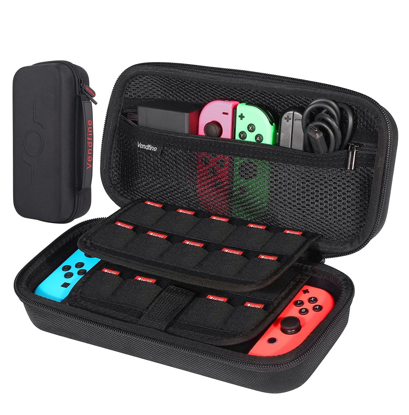 RICYOGA Vendfine Carry Case Compatible with Nintendo Switch - Pretty Sturdy Protective Hard Travel Carry Case for Nintendo Switch, Enough space to store Original Charger, extra Joycons, Black, 4
