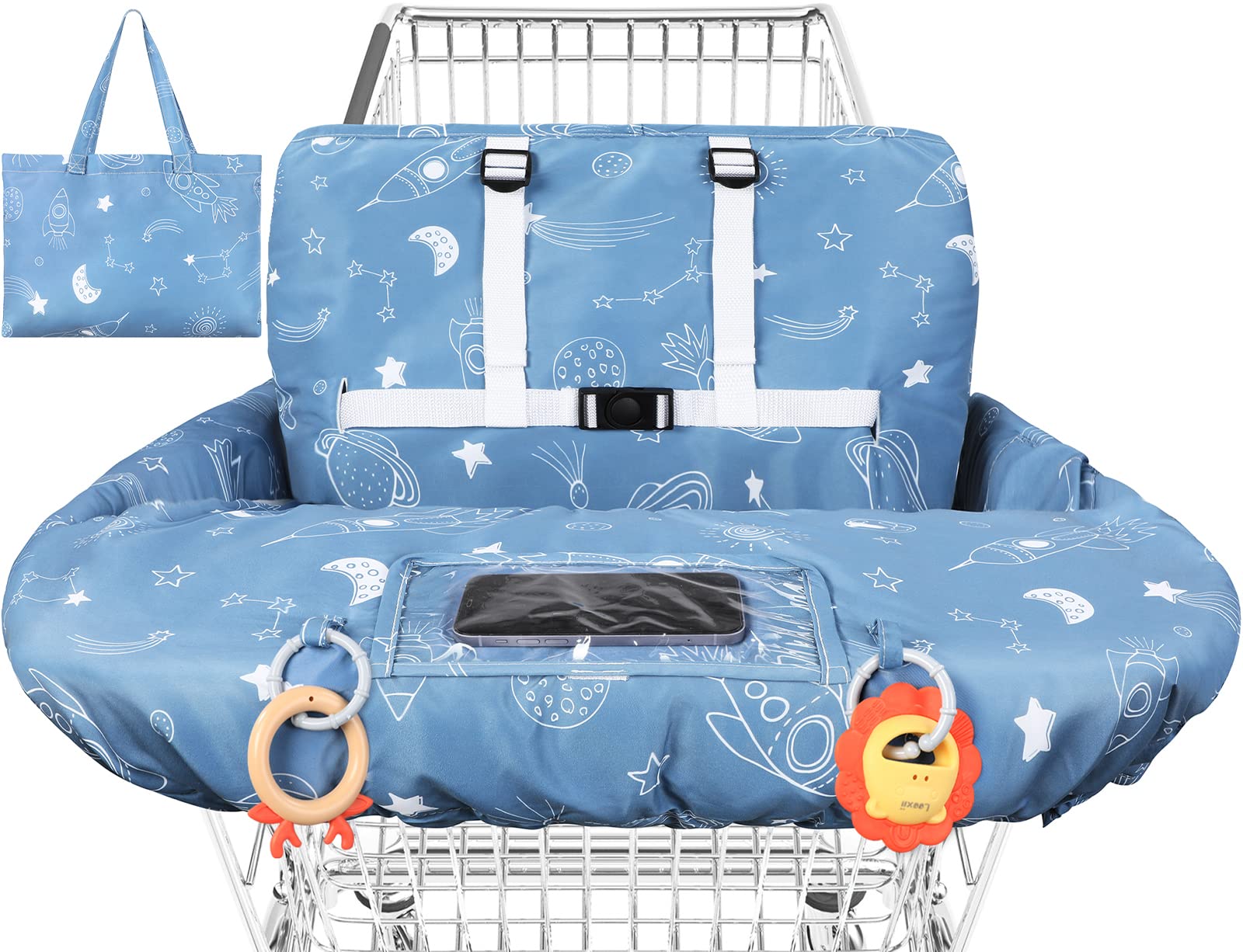 Yoofoss Shopping Cart Cover for Baby, 2-in-1 High Chair Cover with Safety Harness, Multifunctional Cart Covers for Babies, Universal Fit, Soft Padded Grocery Cart Cover for Baby Boy Girl - Blue