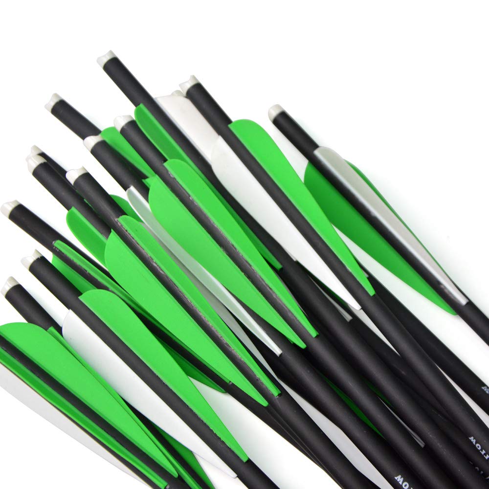 MILAEM 16/17/18/20/22 Inch 12 Pack Carbon Crossbow Bolts Hunting Practice Crossbow Arrows with Moon Nocks and 100 Grain Removable Tips (Green, 16 Inch)